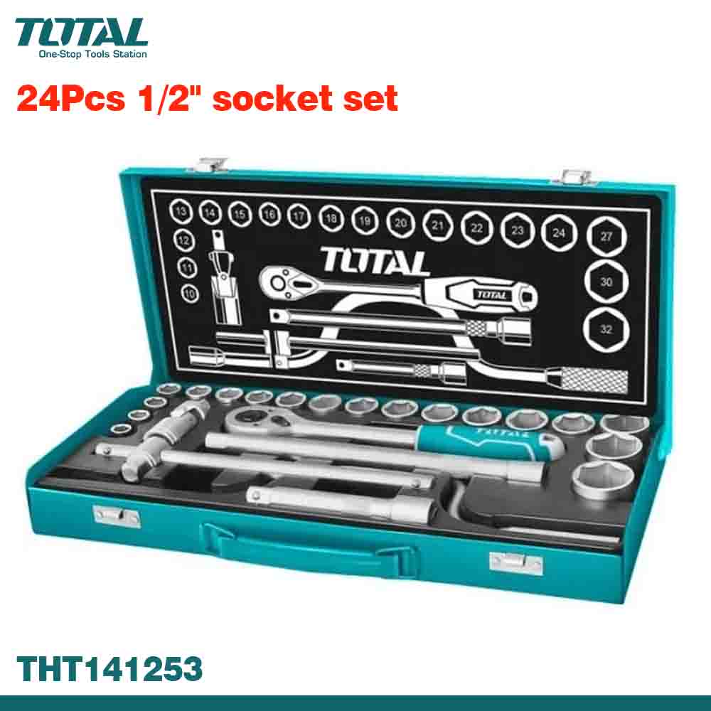 TOTAL 24PCS 1/2" Ratchet Socket Set– ktools.pk