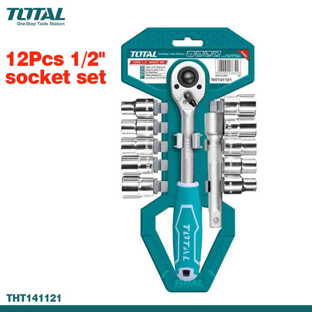 TOTAL 1/2" Drive Ratchet & Socket Set 12Pcs– ktools.pk